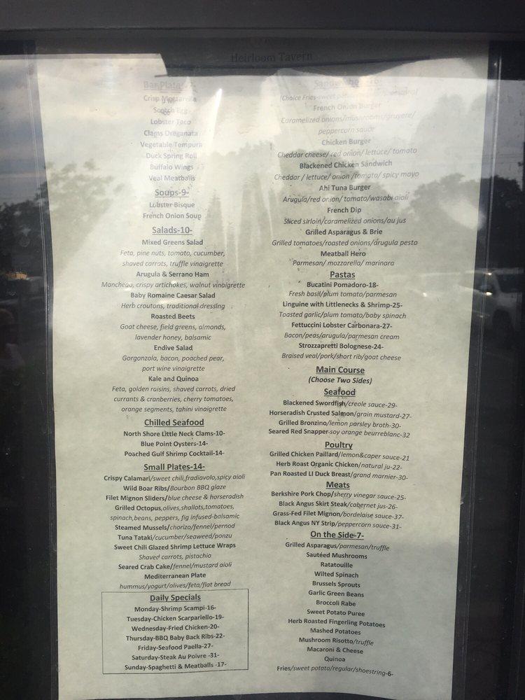 Menu at Heirloom Tavern pub & bar, Glen Head