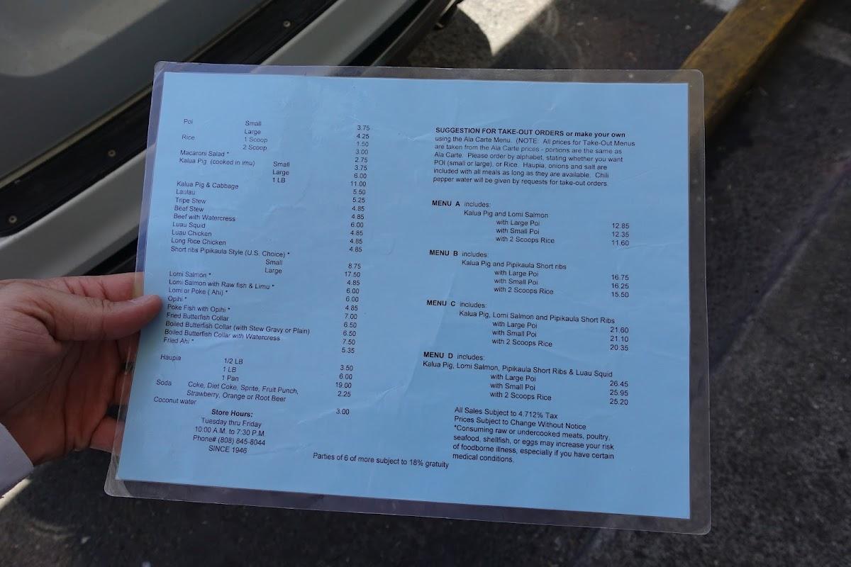 Menu at Helena's Hawaiian Food restaurant, Honolulu
