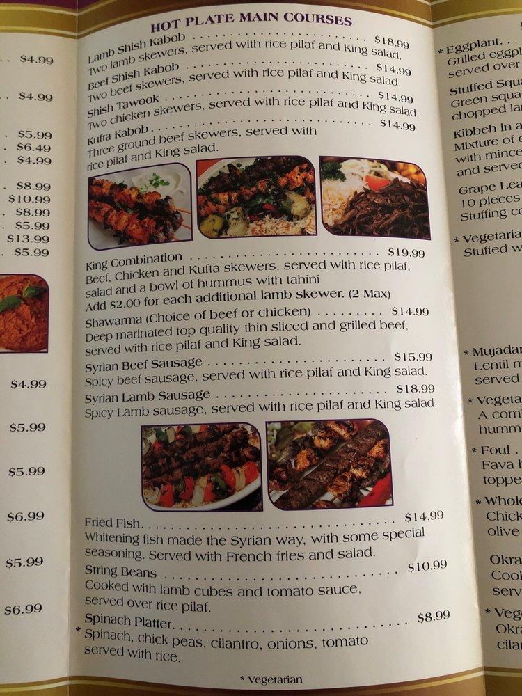 Menu at King of Shish Kabob restaurant, Woodland Park