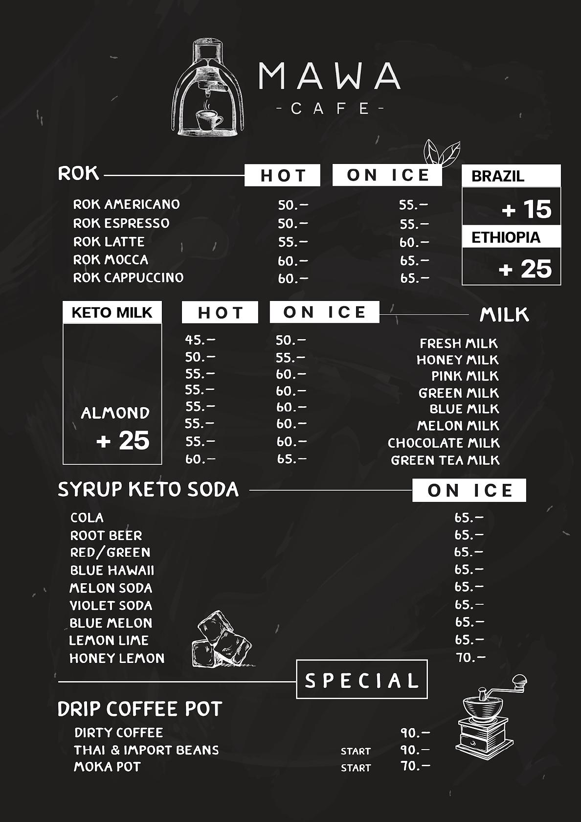 Menu at Mawa Cafe (Slow bar and Homemade Food) Dog Friendly, Bangkok