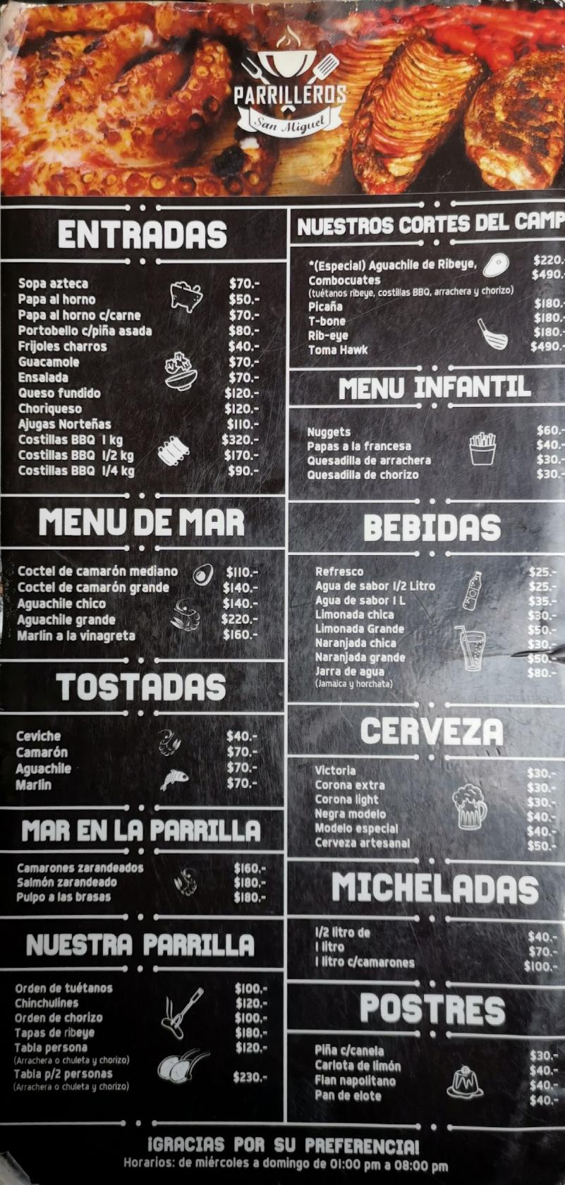 Carta del restaurante Parrilleros San Miguel, Leon
