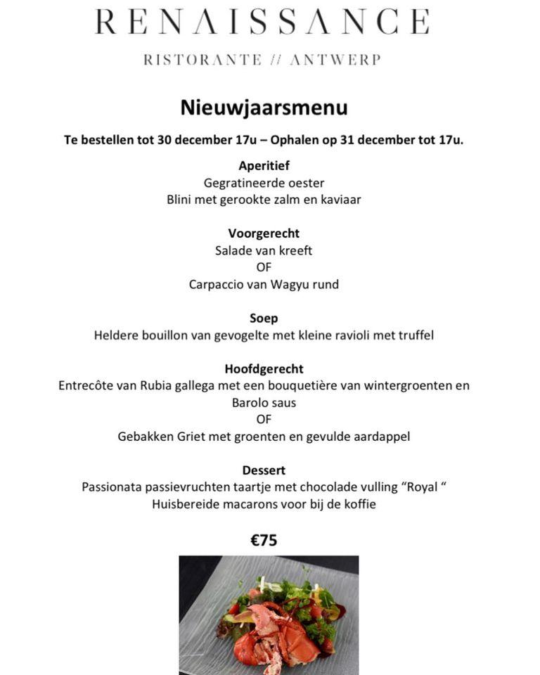Menu at Renaissance Restaurant, Antwerp