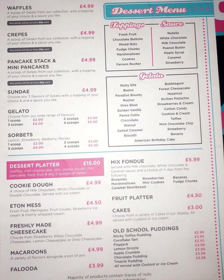 Menu at Sugar Desserts & Co, Sheffield, 551-553 Abbeydale Road