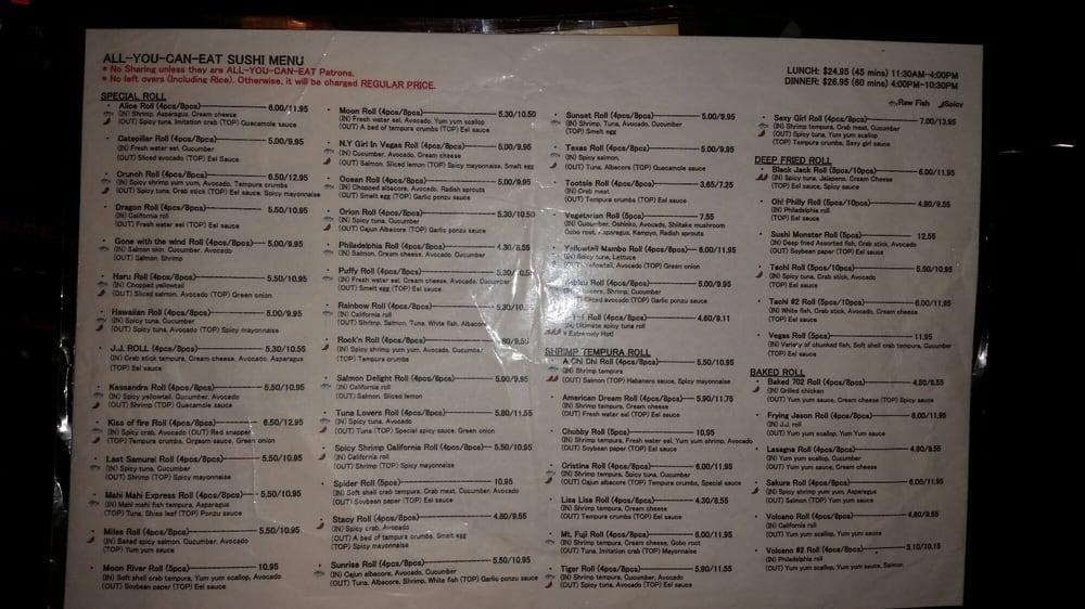 Menu at Sushi Tachi restaurant, North Las Vegas