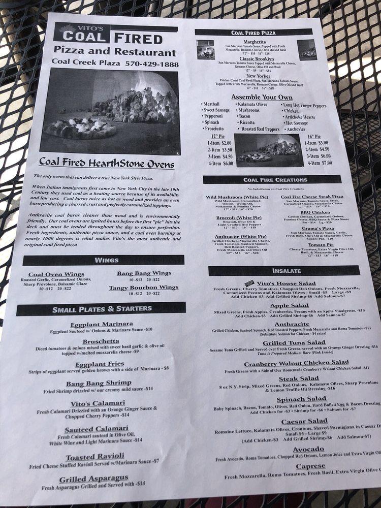 Menu at Vito's Coal Fired Pizza & Restaurant, Saint Clair