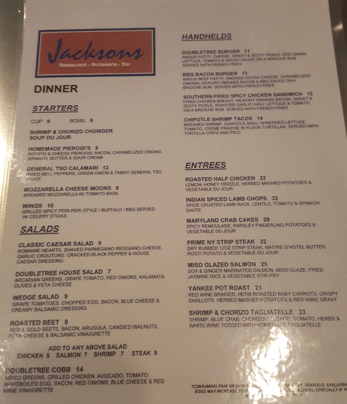 Menu at Jacksons Restaurant Rotisserie Bar, Moon