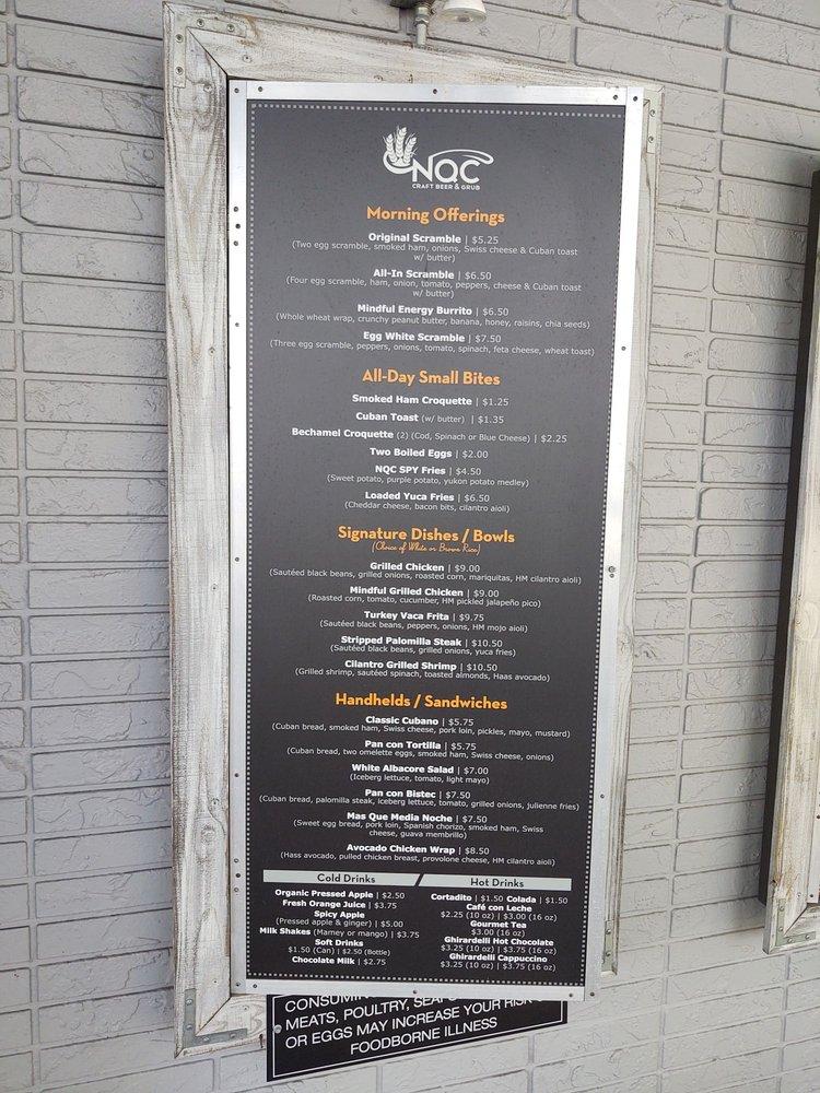 Menu at NQC Miami (DRIVE THRU) pub & bar, Miami Lakes