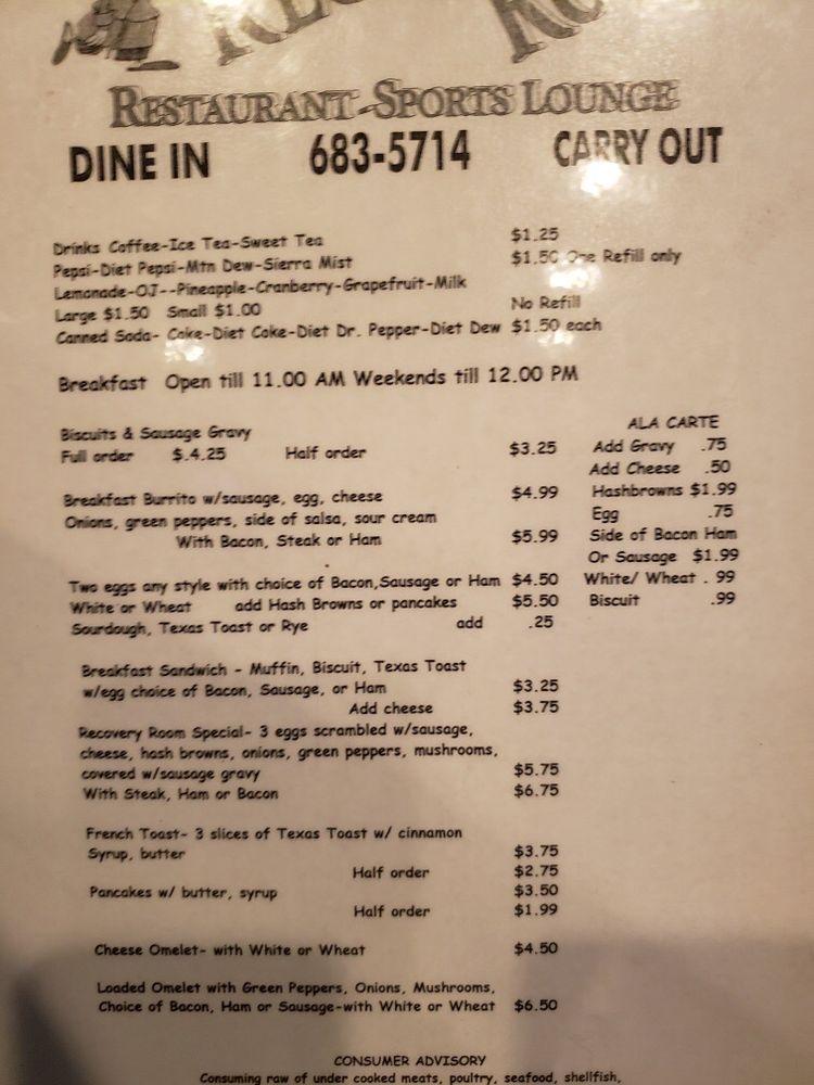 Menu at Recovery Room pub & bar, Ottumwa