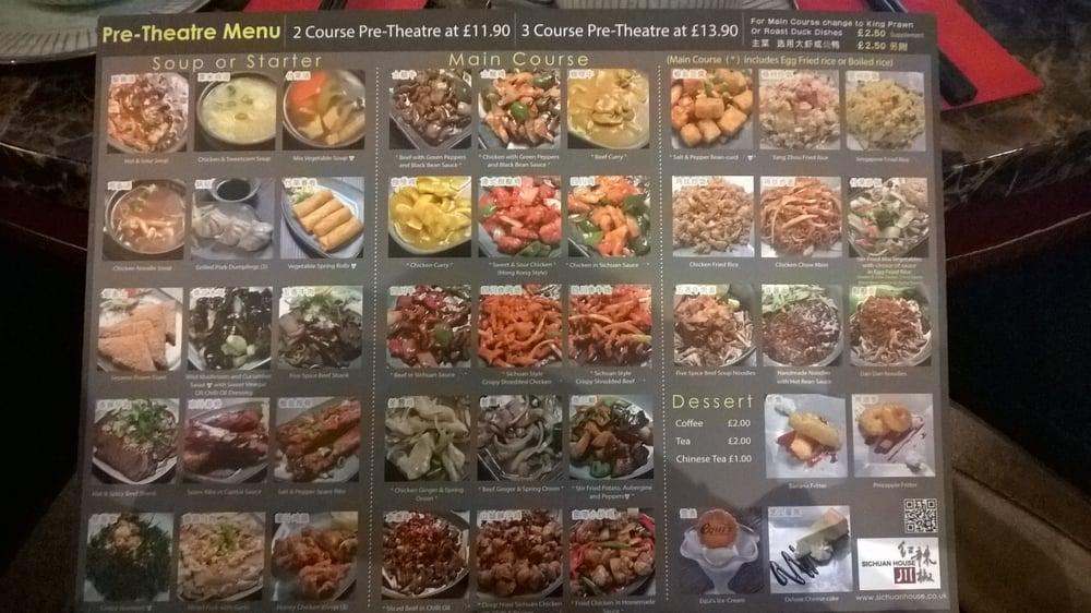 Menu at Sichuan House restaurant, Glasgow