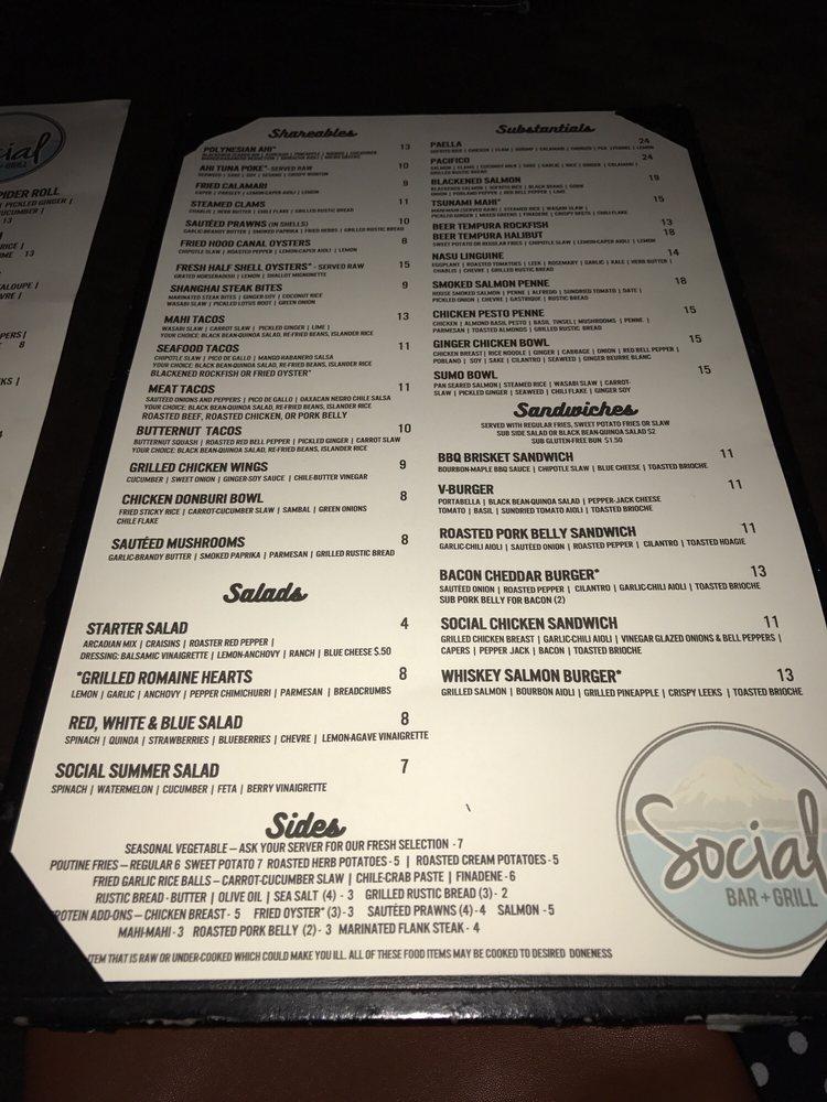 Menu at The Social Bar & Grill, Tacoma