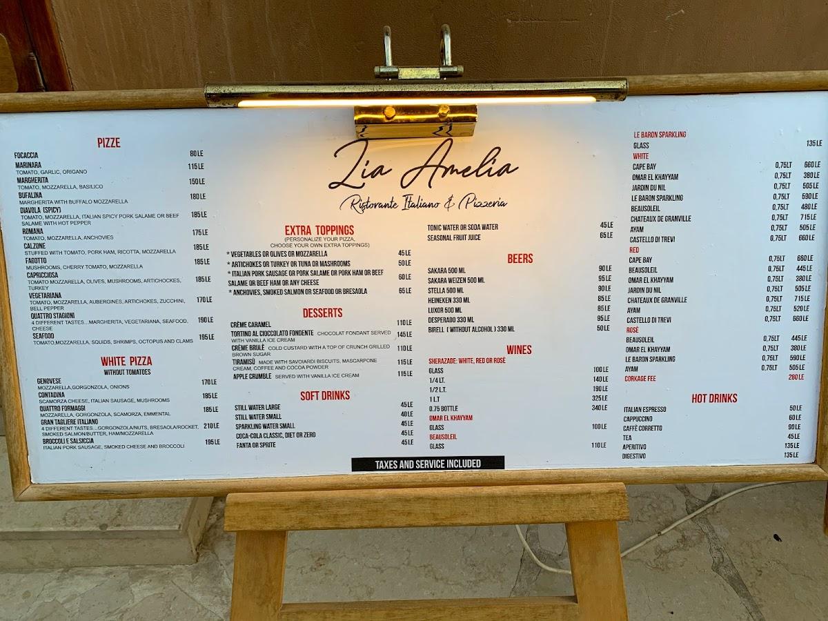 Speisekarte von Zia Amelia Italian Restaurant, el-Guna, down town next ...