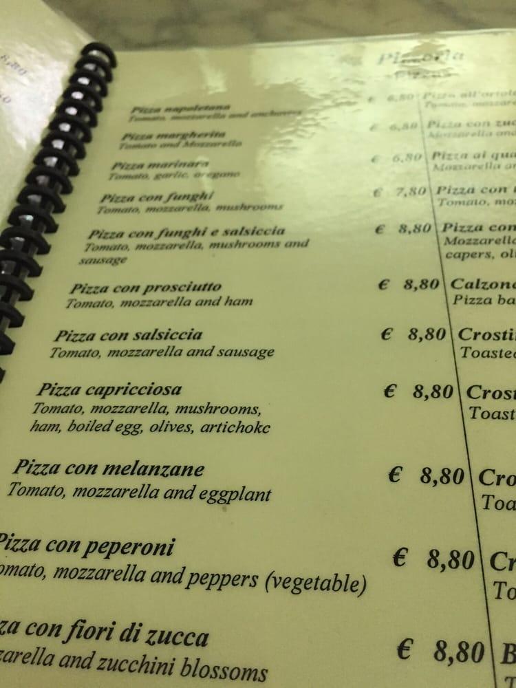 Menu at Ai Marmi pizzeria, Rome
