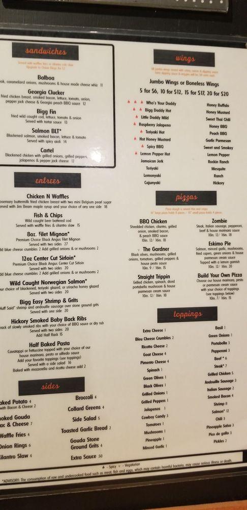 Menu at Bigg Daddys Restaurant & Tavern, Helen