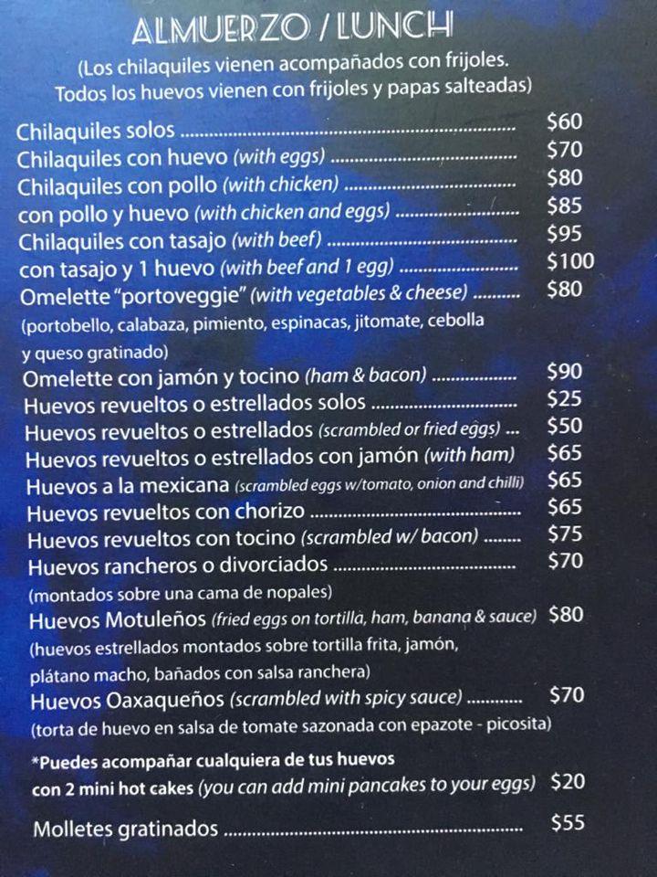 Carta de Café Azul, Puerto Escondido, Lambityeco