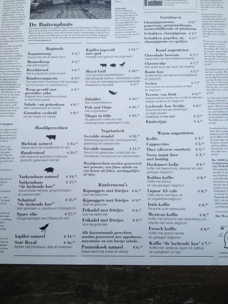 Menu at De Lachende Koe Leeuwarden, Leeuwarden