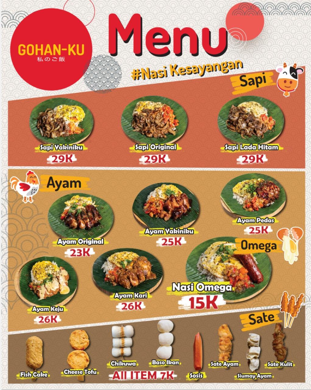 Menu at GOHAN-KU BINUS KEMANGGISAN restaurant, West Jakarta