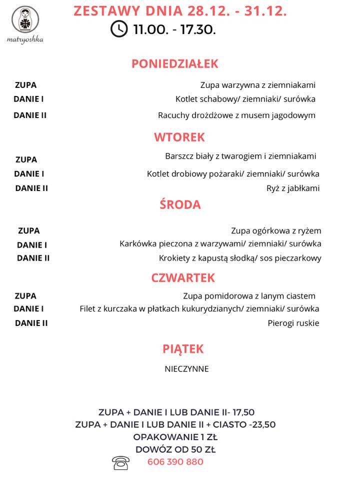 Menu at Restauracja „Matryoshka” restaurant, Rzeszow