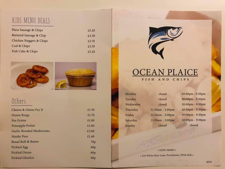 Menu at Ocean Plaice Fish & Chips restaurant, Fareham