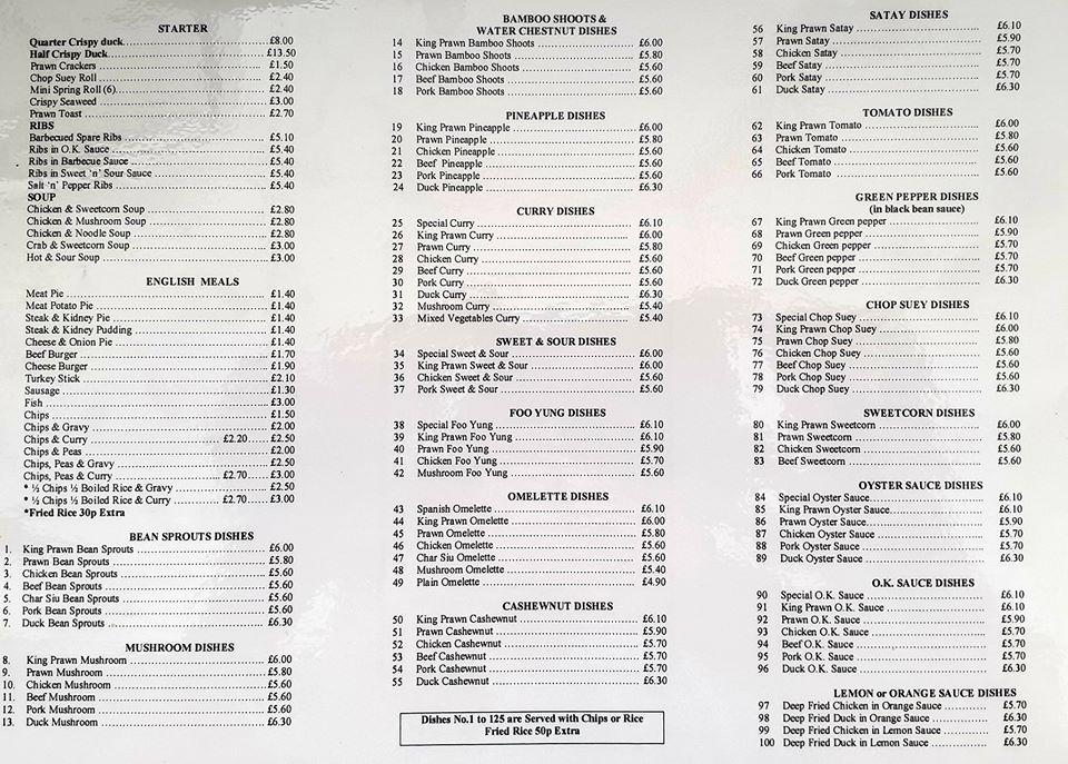 Menu at Ree Ming fast food, Oldham, 369 Oldham Rd