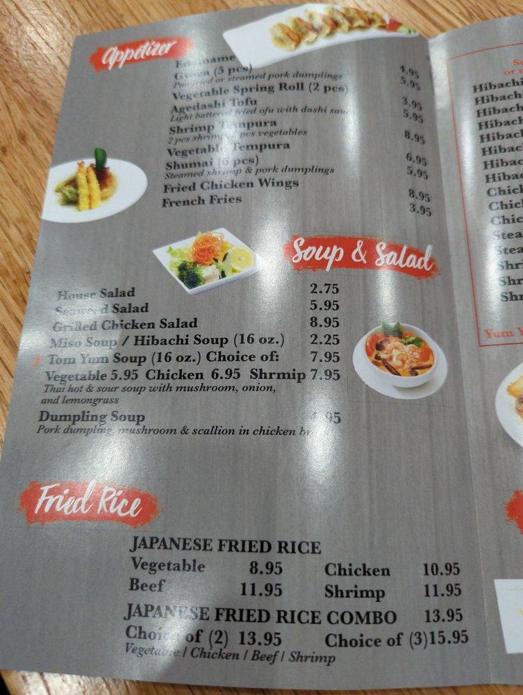 Menu at Sapporo Hibachi Express restaurant, Mason