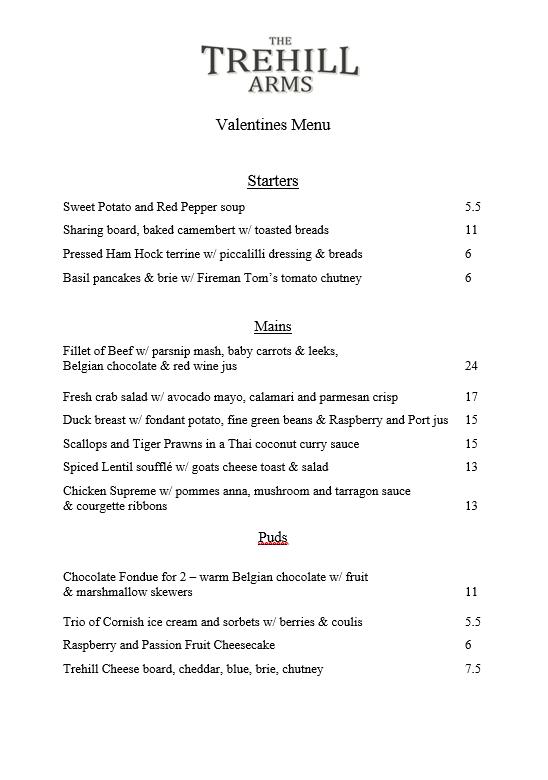 Menu at The Trehill Arms pub & bar, Ivybridge