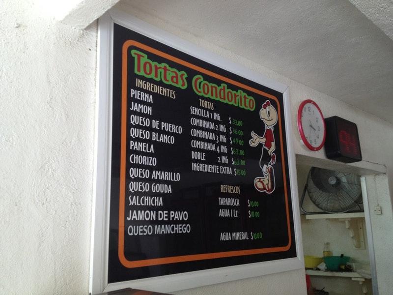 Carta del restaurante Tortas Condorito, Zamora, C. Uruapan 709