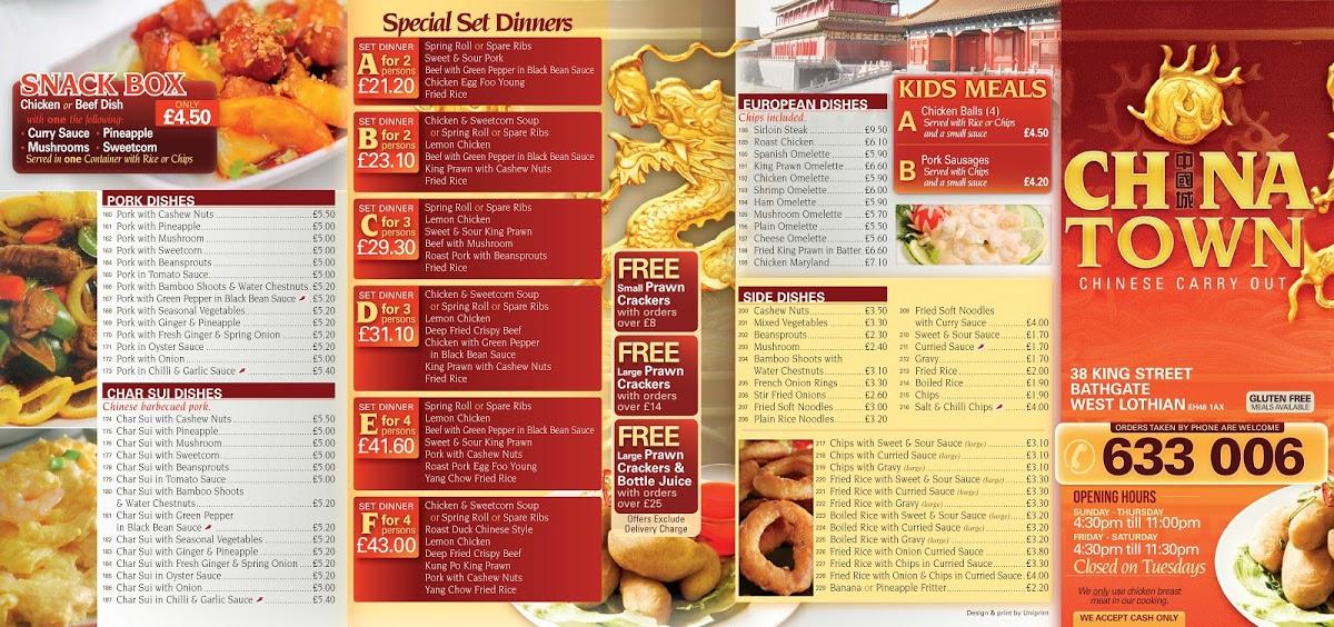 Menu at China Town fast food, Bathgate, 38 King St