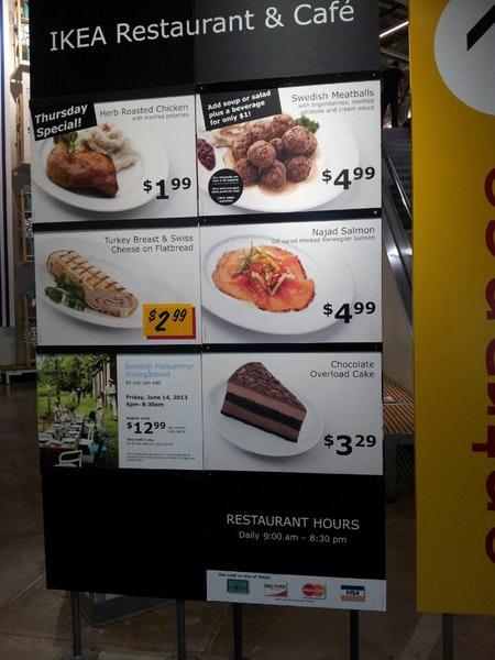 Menu at IKEA Restaurant, Sunrise