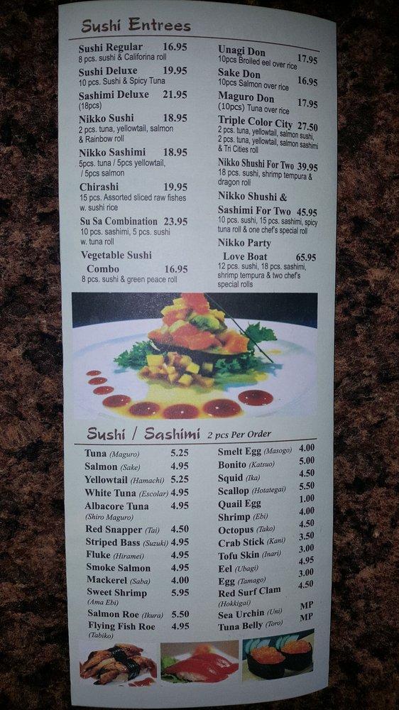Menu at Nikko Japanese Restaurant, Pasco