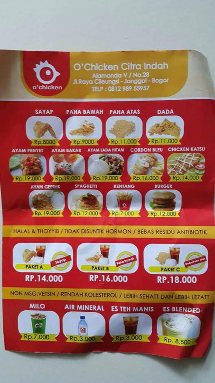 Menu at Ochicken Citra Indah restaurant, Jonggol