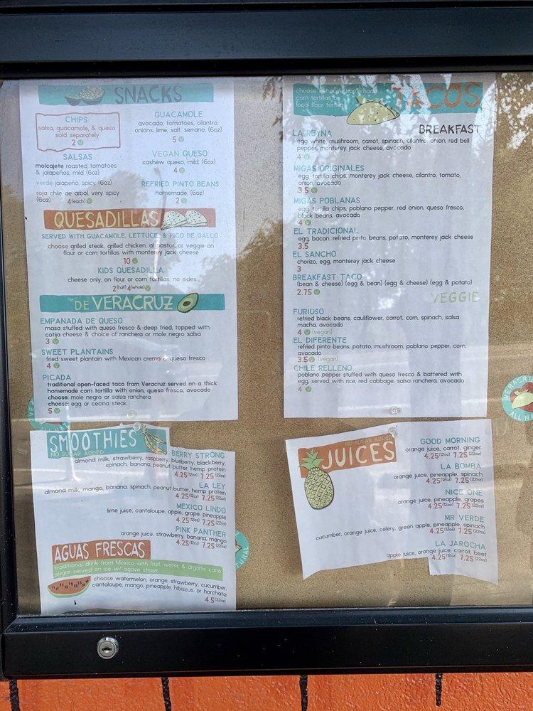 Menu at Veracruz All Natural pub & bar, Austin, 111 E Cesar Chavez St