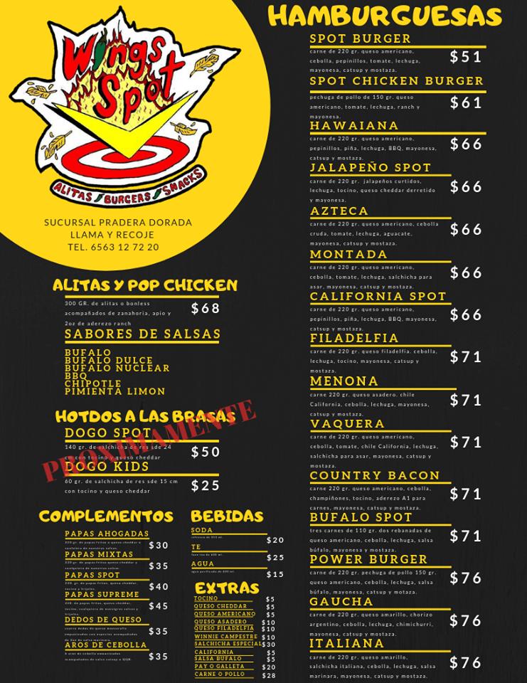 Menu at Wings Spot Pradera Dorada restaurant, Ciudad Juarez, Rancho ...