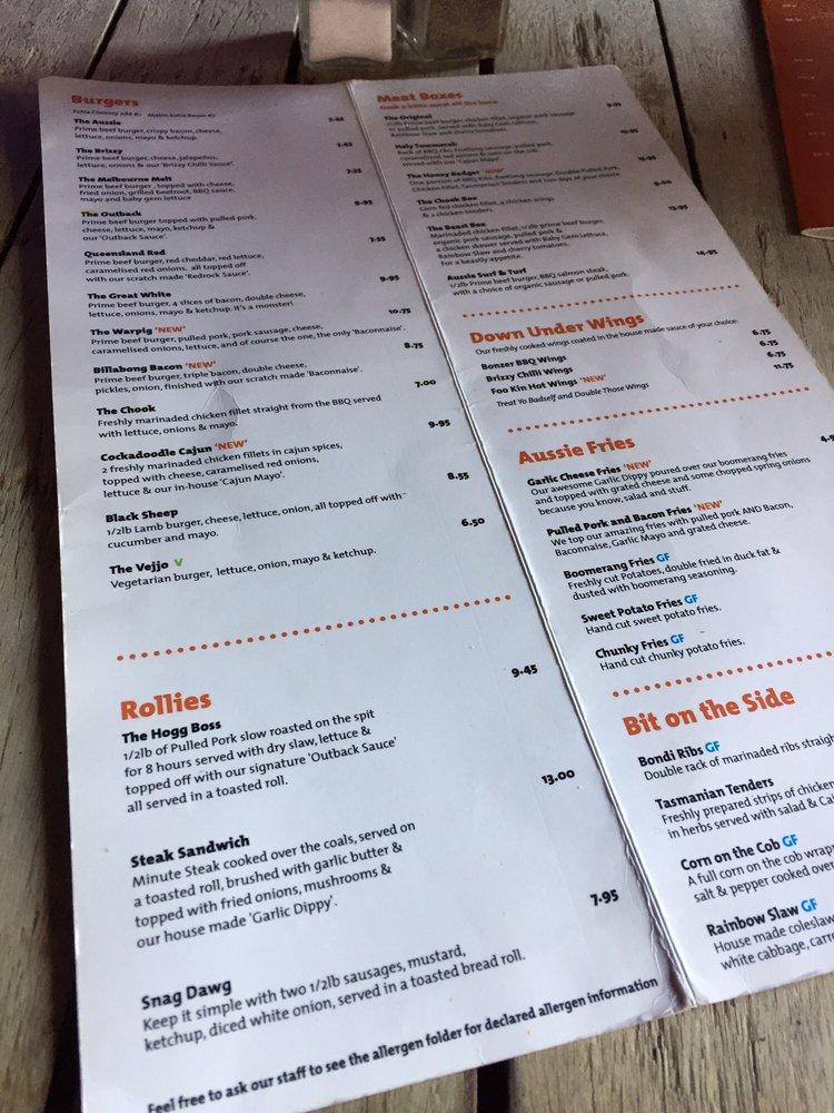 Menu at Aussie BBQ, Dublin, The Square Shopping Center