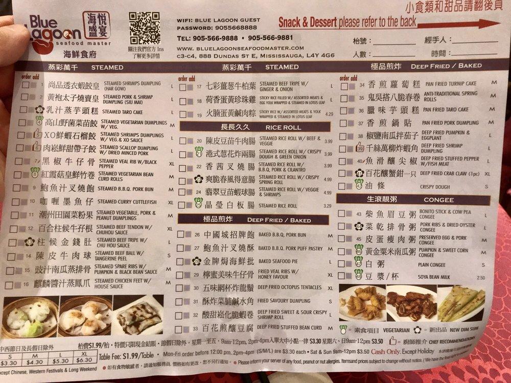 Menu at Blue Lagoon Seafood Master BBQ, Mississauga, 888 Dundas St E C3&4
