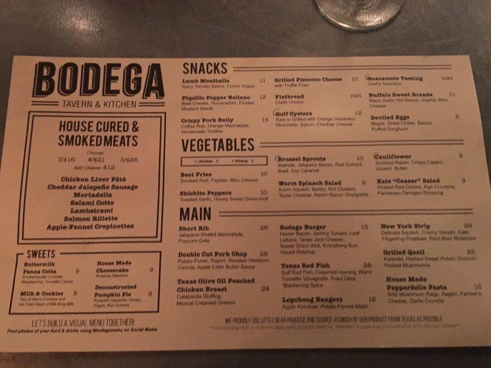 Menu at Bodega Tavern & Kitchen pub & bar, McAllen