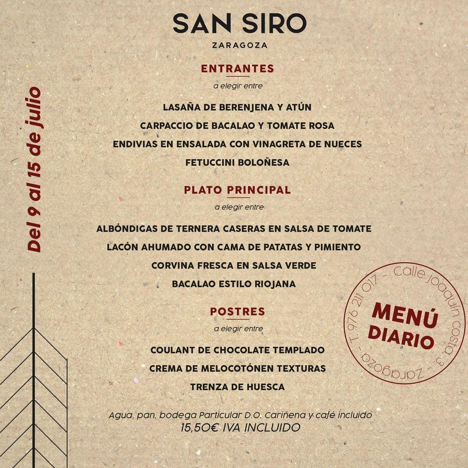 Menu at Cafe San Siro, Zaragoza, C. Joaquín Costa