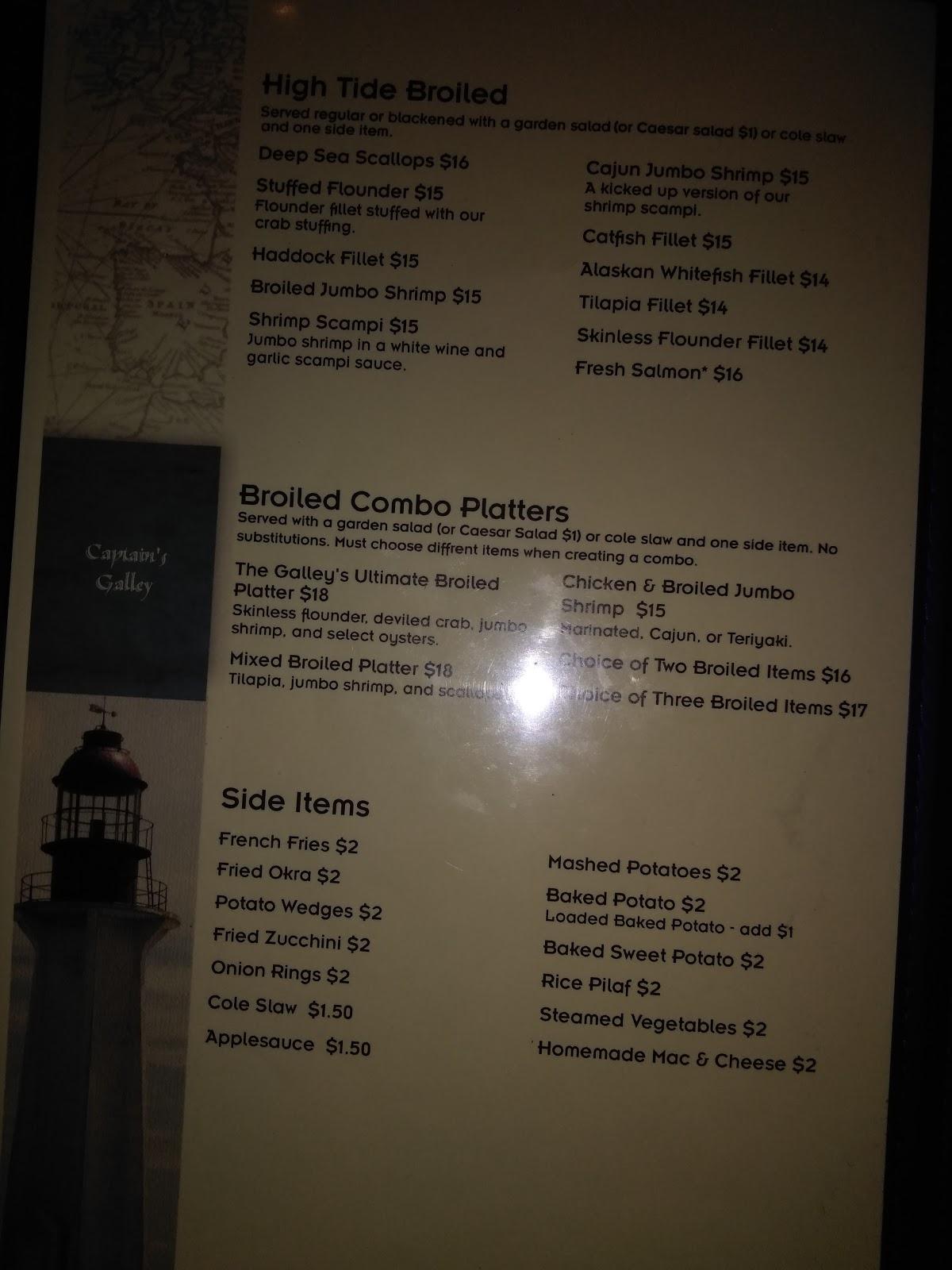 Menu at Captain's Galley restaurant, Dandridge