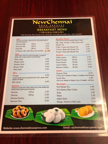 Carta del restaurante Chennai Dosa Express - Fresh Kitchen, Jersey City ...
