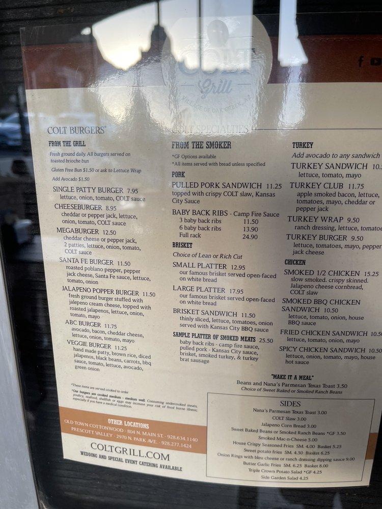 Menu at COLT Grill BBQ and Spirits Village of Oak Creek, Sedona