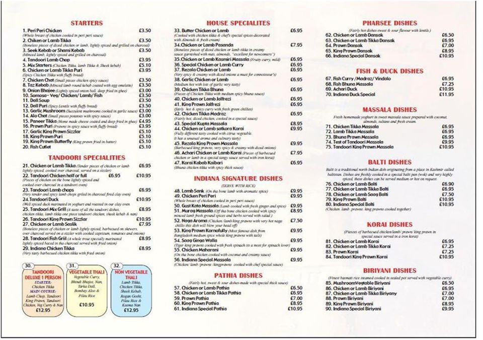 Menu at Grand Indiana Restaurant, Deanshanger