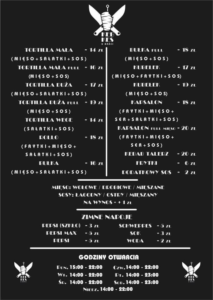 Menu at Keb Kęs u Braci restaurant, Żarki
