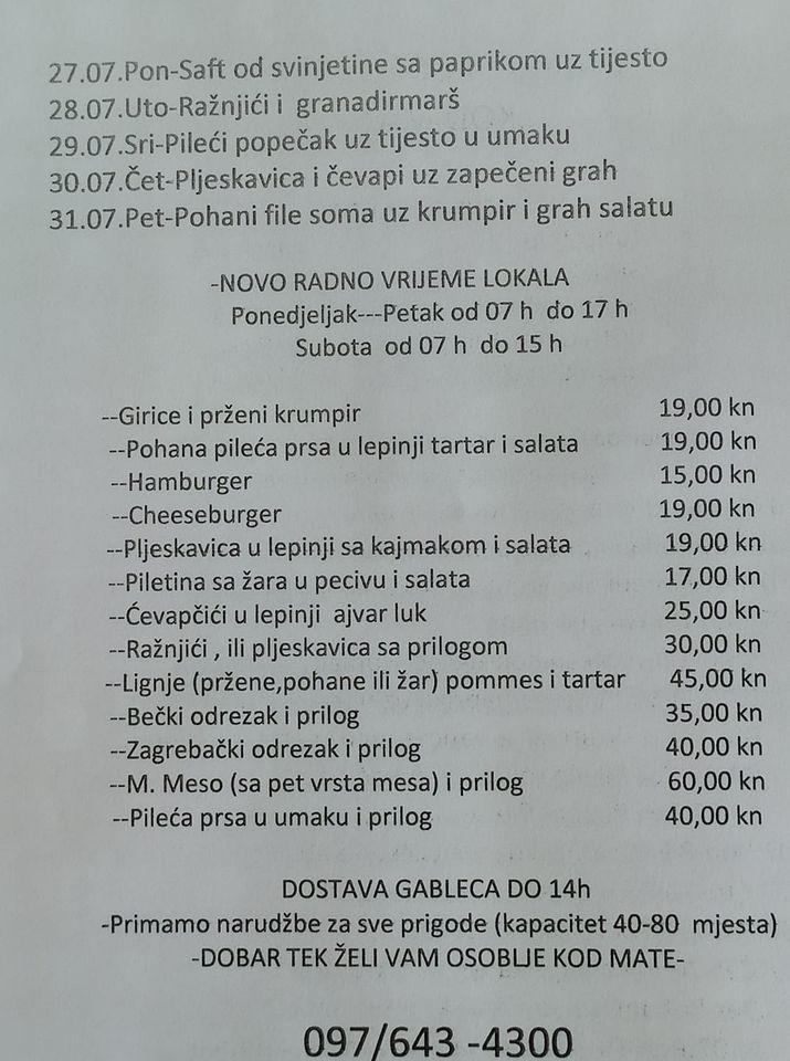 Menu at Bistro Kod Mate restaurant, Kutina