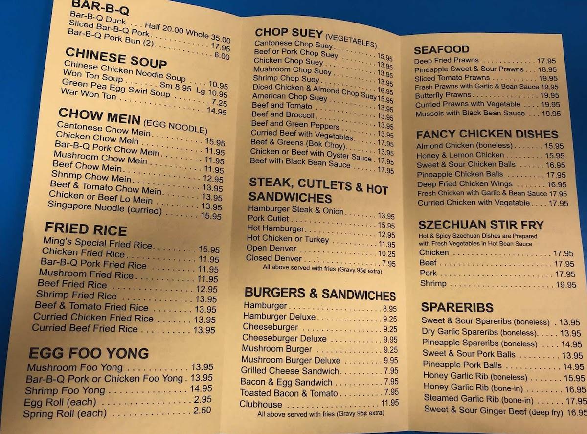 Menu at Mings Kitchen restaurant, Fort Saint John