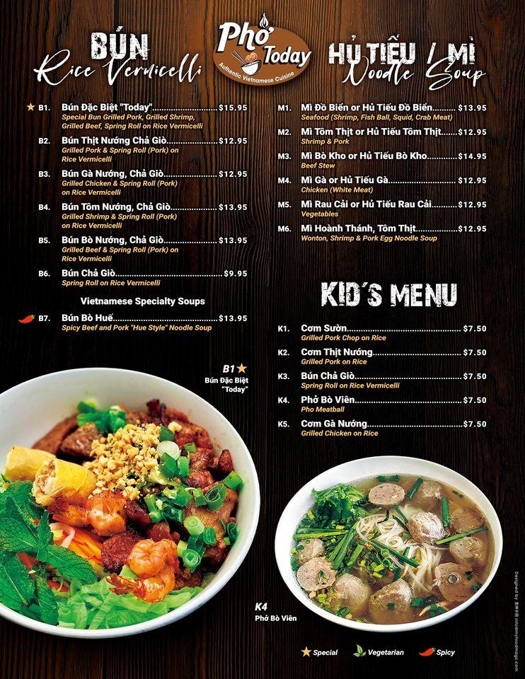 Menu at Pho Today Bridgewater restaurant, Bridgewater