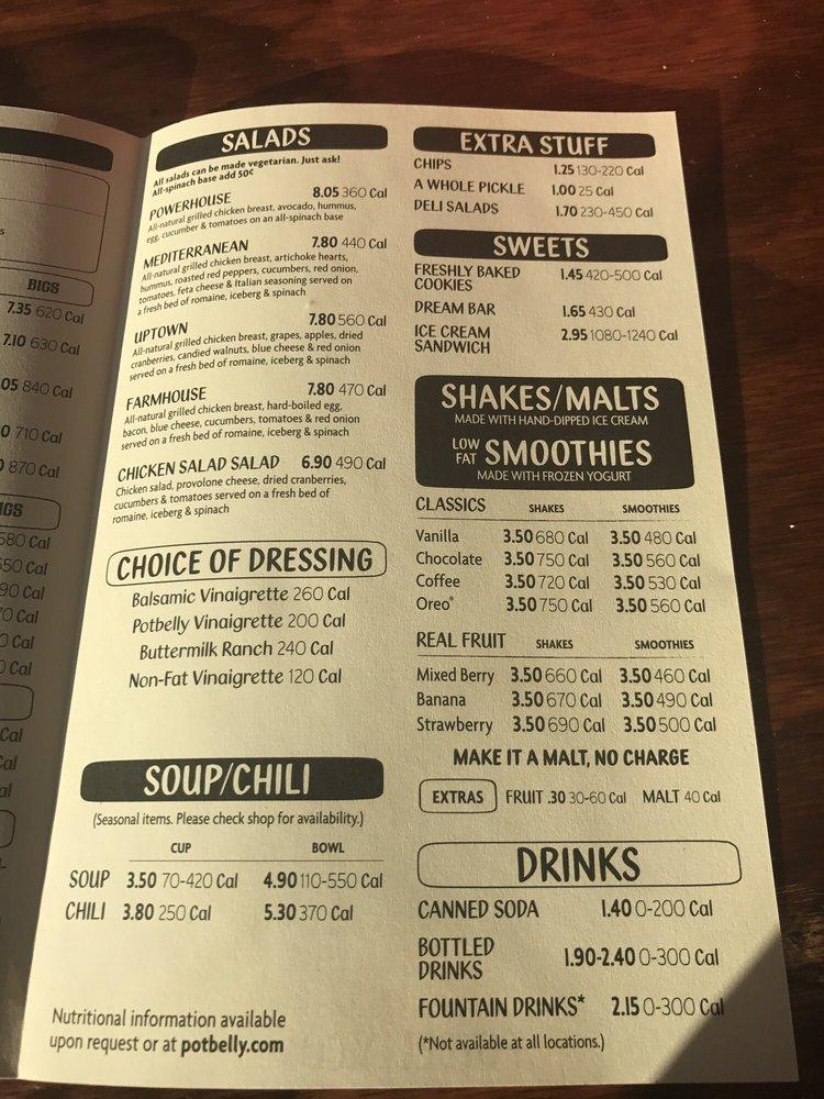 Menu at Potbelly fast food, Renton, 727 N 10th St