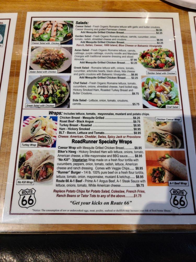 Menu at Route 66 RoadRunner cafe, Seligman