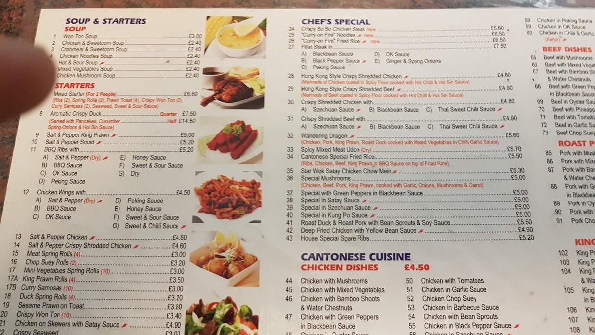 Menu at Star Wok restaurant, Blackpool