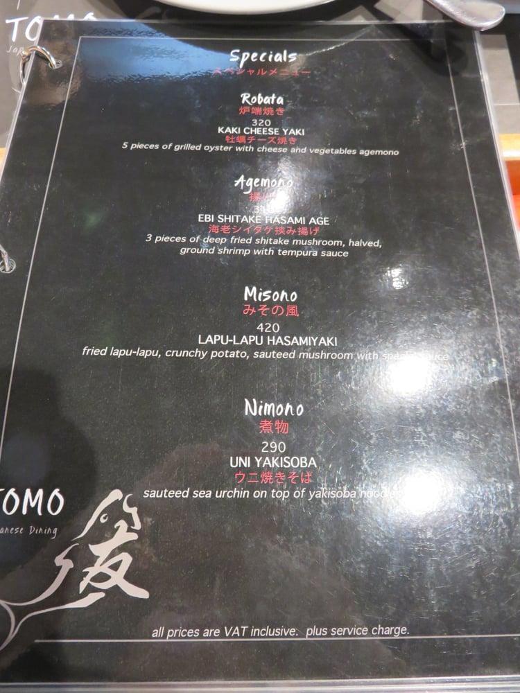 Menu at Tomo Japanese Dining restaurant, San Juan