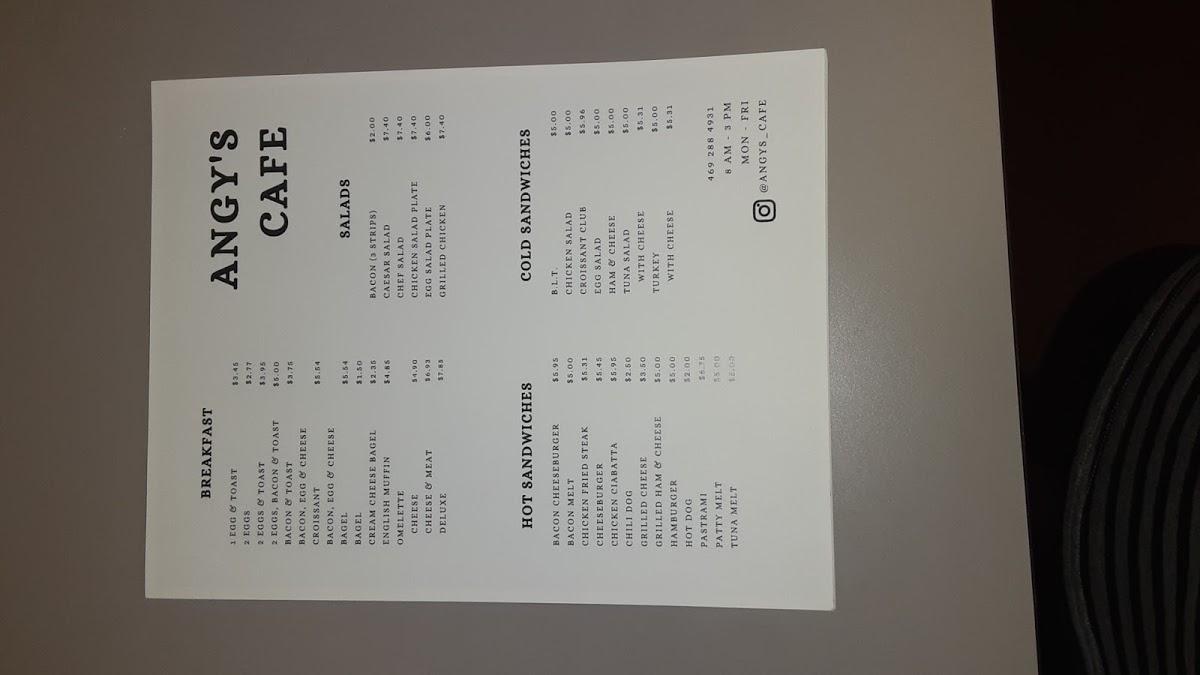 Menu at Angy's Cafè cafe, Dallas