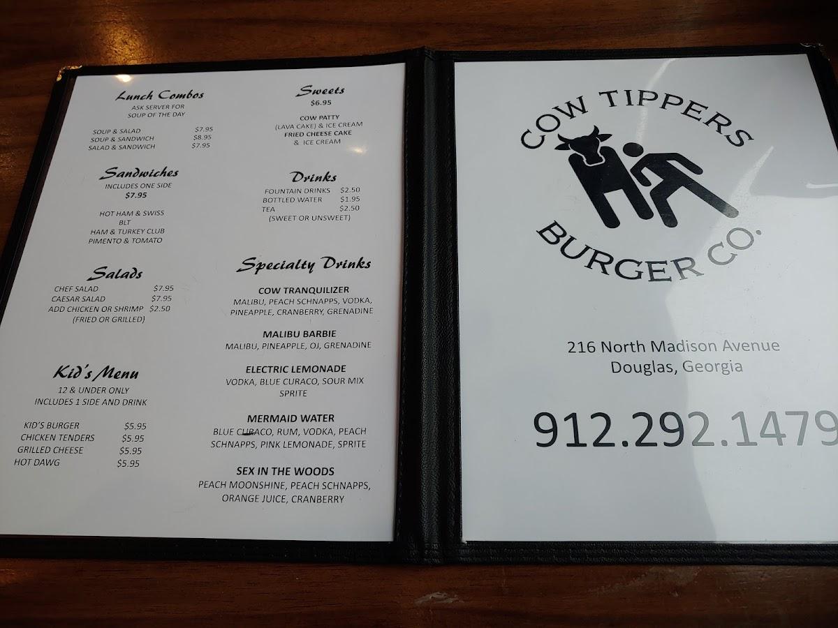 Menu at Cow Tippers Burger Company pub & bar, Douglas